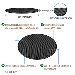VLUCKY 2 Pack Silicone Trivet Mats, 11.8" Inch Diameter, Heat Resistant Trivet, Durable & Flexible Hot Pot Holder Hot Pads, Microwave Mat, Drying Mat, Non-Slip Jar Opener, Utensil Rest (Black)