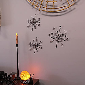 Mid-Century Modern Style Black and Silver Metal Jeweled Atomic Starburst Wall Décor Hanging Set of 3