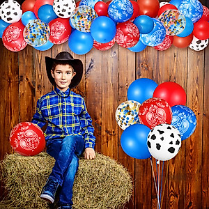 130 Pieces Western Cow Boy Balloon Arch Garland Blue Red Cowboy Bandana Latex Balloons Western Theme Supplies for Party Boys and Girls Baby Shower Cowboy Birthday Party Decorations