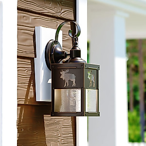 VAXCEL Yellowstone 1 Light Bronze Rustic Moose Tree Outdoor Wall Lantern Clear Glass