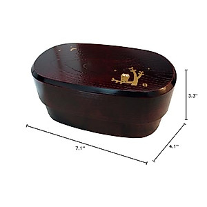 たつみや HAKOYA Range Club 51120 Men's Oval Wood Grain Bento Box, Tochi-Wood Owl
