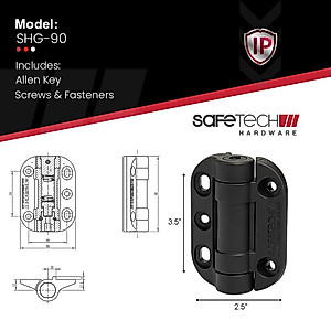 Safetech Hardware TopKlik Self Closing Gate Hinges | Self-Aligning Heavy Duty Spring Hinges | Adjustable Tension | Pool Safety Hinges | Any Square Post, Aluminum Gates | Swing Close 90bs SHG-90L Black