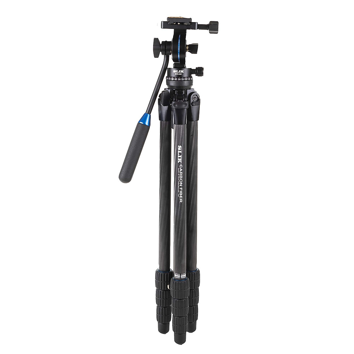 SLIK PRO 634CF-SVH Carbon Fiber Tripod with SVH-501 Compact Fluid Video Head for Mirrorless/DSLR Sony Nikon Canon Fuji Cameras and More - Black (611-899)