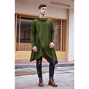 COOFANDY Mens Casual Hooded Poncho Cape Cloak Irregular Hem Hoodie Pullover,Army Green,X-Large