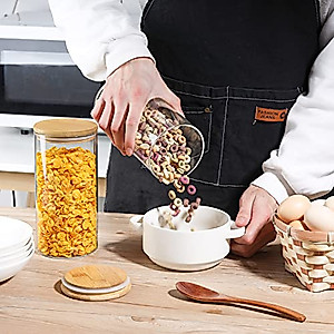 ComSaf Airtight Glass Storage Canister with Wood Lid(40oz), Clear Food Storage Container Jar with Sealing Bamboo Lid for Noodles Flour Cereal Rice Sugar Tea Coffee Beans, Round Set of 3