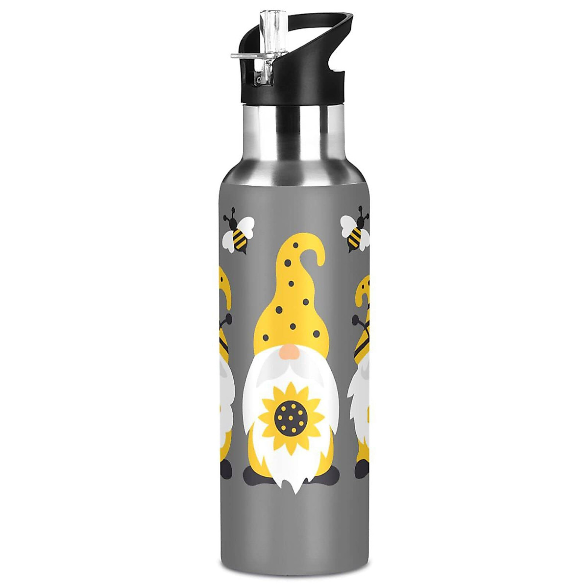 Bee Gnomes Leak Free Insulated Bottles with Handle 32 oz Vaccuum Bottle with Straw Lid Thermal Bottle for Hiking Camping Cycling BAP-Free