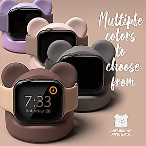 AFOOYO Bear Charger Stand Silicone Dock Holder for Apple Watch Series 8/Ultra/SE2/7/6/SE/5/4/3/2/1 (49/45/44/42/41/40/38mm),Bear iWatch Charging Dock,Supports Nightstand Mode,Blush Pink