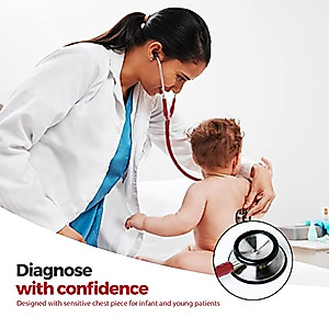 eSteth Pediatric Stethoscope - Ultra Sensitive Dual-Head Chest Piece for Monitoring Amplified Heart, Lung Sounds - Flexible Stethoscope Tubing - Extra Ear Tips & Non-Chill Ring - 32" Long, Cherry Red