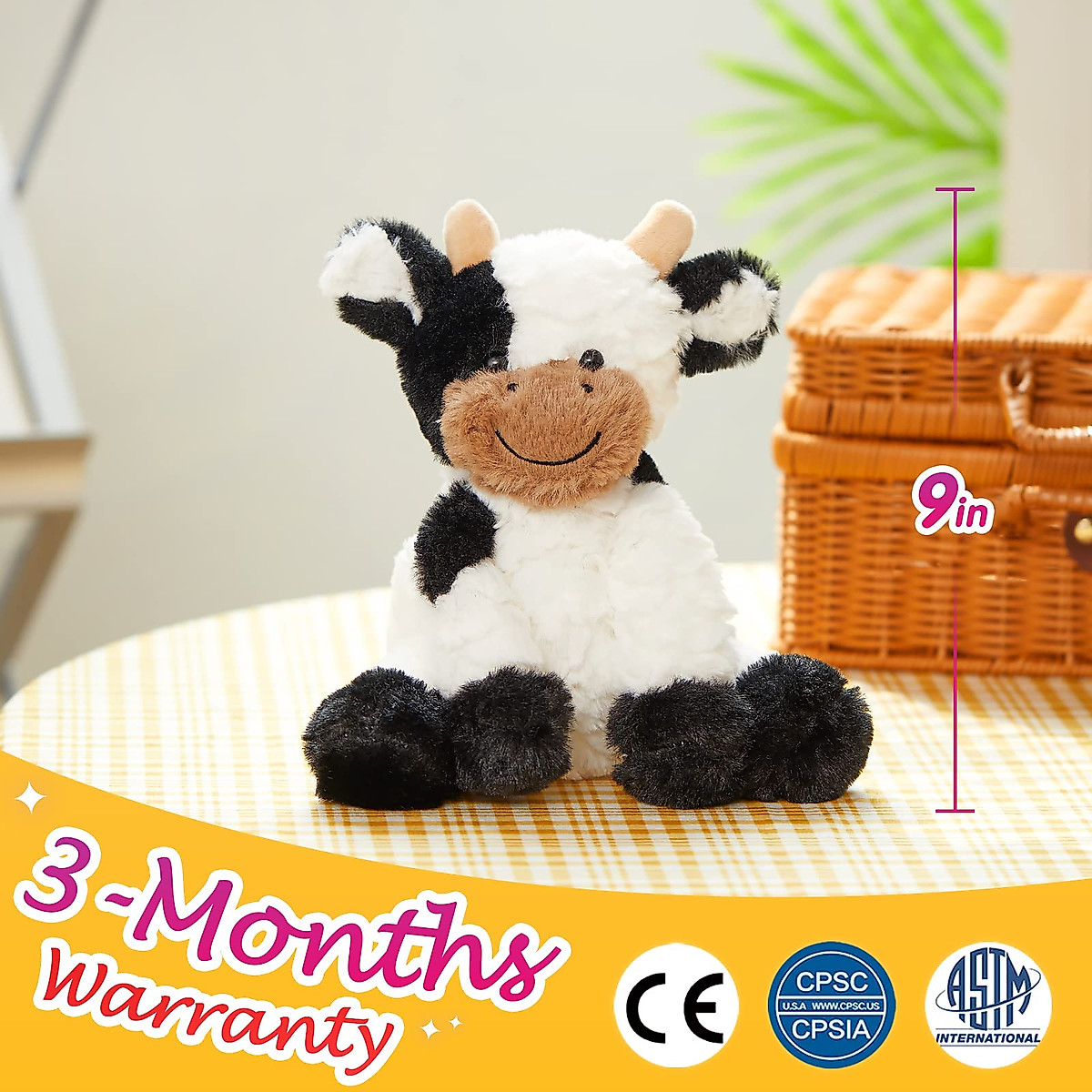 SpecialYou Dairy Cow Stuffed Animal Adorable Soft Plush Farm Animal Toy Great Birthday, White&Black, 11 inches (Lying Cow)