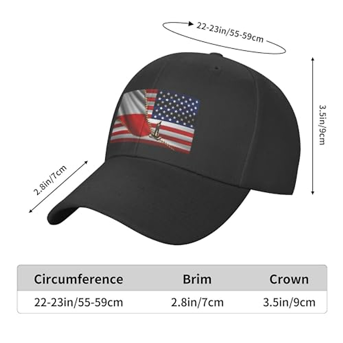USA American Flag and Poland Poles Flag Baseball Cap for Men Women Adjustable Classic Dad Hat Trucker Cap for Running Outdoor Activities Snapback Hat