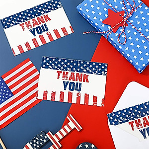 Whaline 30Pcs Patriotic Greeting Cards American Flag Thank You Cards Retro 4th of July Note Card with Envelops and Adhesive Stickers for Independence Day Party Favor Supplies, 4 x 6inch