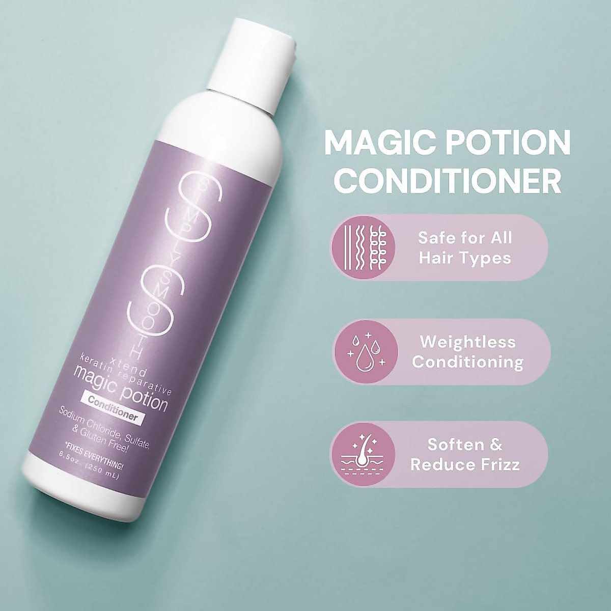 SIMPLY SMOOTH Xtend Keratin Magic Potion Conditioner Daily Conditioner Restore & Repair Dry, Damaged, Depleted Hair Hydrate & Create Soft, Healthy Hair For All Hair Types 8.5 Fl Oz