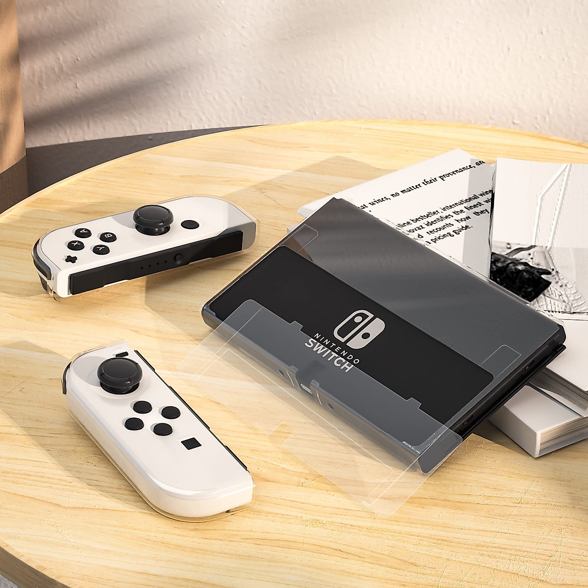 RHOTALL Clear Case for Nintendo Switch OLED, Removable Back Plate Protective Skin for Switch OLED, Hard Cover Detachable Plate for Switch OLED Bracket