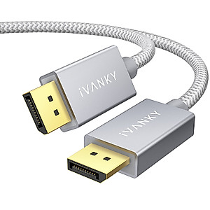 IVANKY DisplayPort Cable, DP Cable 6.6ft/2M, [4K@60Hz, 2K@165Hz, 2K@144Hz], Gold-Plated Braided High Speed DisplayPort 1.2 Cable, for Gaming Monitor, Graphics Card, TV, PC, Laptop - Silver Grey