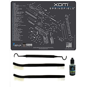 Springfield Armory XDm 5 PC EDOG Cerus Gear Schematic Exploded View Heavy Duty Pistol Cleaning 12x17 Padded Gun-Work Surface Protector Mat Solvent & Oil Resistant & 3 PC Cleaning Essentials & Clenzoil