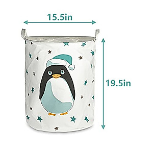 Beautyflier Large Sized Storage Laundry Basket, Canvas Fabric Collapsible Organizer Basket with Waterproof Lining Coating for Kids Baby Boys and Girls, Bedroom, Clothes, Toys (Penguin, 50x40CM)