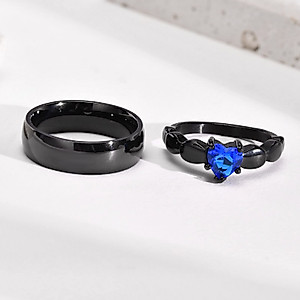 TempBeau Personalized Promise Rings for Couple - Custom ID Cubic Zirconia Heart Wedding Ring, His and Her Stainless Steel Matching Ring Set, Engagement Valentine's Day Gifts for Women Men