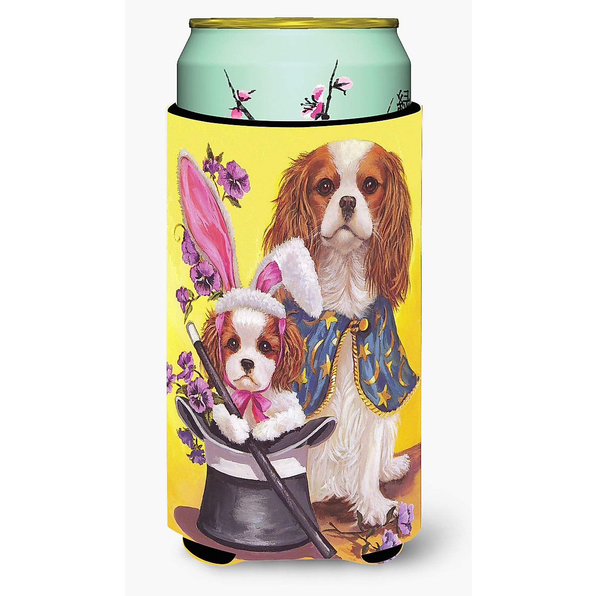 Caroline's Treasures PPP3065TBC Cavalier Spaniel Easter Magic Tall Boy Hugger Can Cooler Sleeve Hugger Machine Washable Drink Sleeve Hugger Collapsible Insulator Beverage Insulated Holder