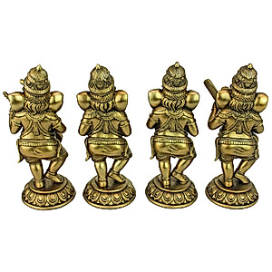 Design Toscano Musical Ganesha Hindu Elephant Men Band Statues, Set of Four Figurines, 7 inches tall, Cast Stone Resin, Antique Gold Finish