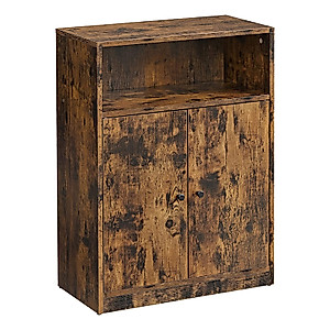 TINKLE WELL Industrial Storage Floor Cabinet, Wood Sideboard with Door and 2-Tier Adjustable Shelf, Organizer for Kitchen, Living Room, Rustic Brown