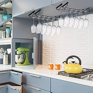 SARYRLIN Wine Glass Holder Rack 15.7 Inch 2 PCS,Wall Mount Hanging Iron Stemware Rack Under Cabinet Organization and Storage ,Wine Glass Hanging Rack for Cabinet Kitchen or Bar (Black)