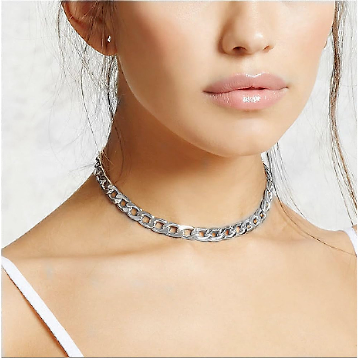 Cathercing Women Chain Choker Necklace Big Link Necklace for Women Trendy Jewelry Necklaces Chains Punk (silver)
