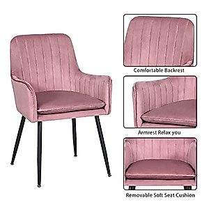Decent Home Velvet Dining Chair Set of 2 Mid-Back Accent Arm Chairs with Black Metal Legs Modern Leisure Upholstered Seat Living Room Chair Home Desk Chair (Pink-2PCS)