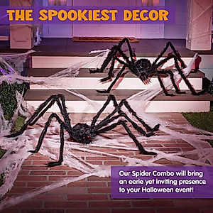 JOYIN 2 Pack 5 Ft. Halloween Outdoor Decorations Hairy Black Spider, Scary Giant Spider Fake Large Spider Hairy Spider Props for Halloween Yard Decorations Party Decor