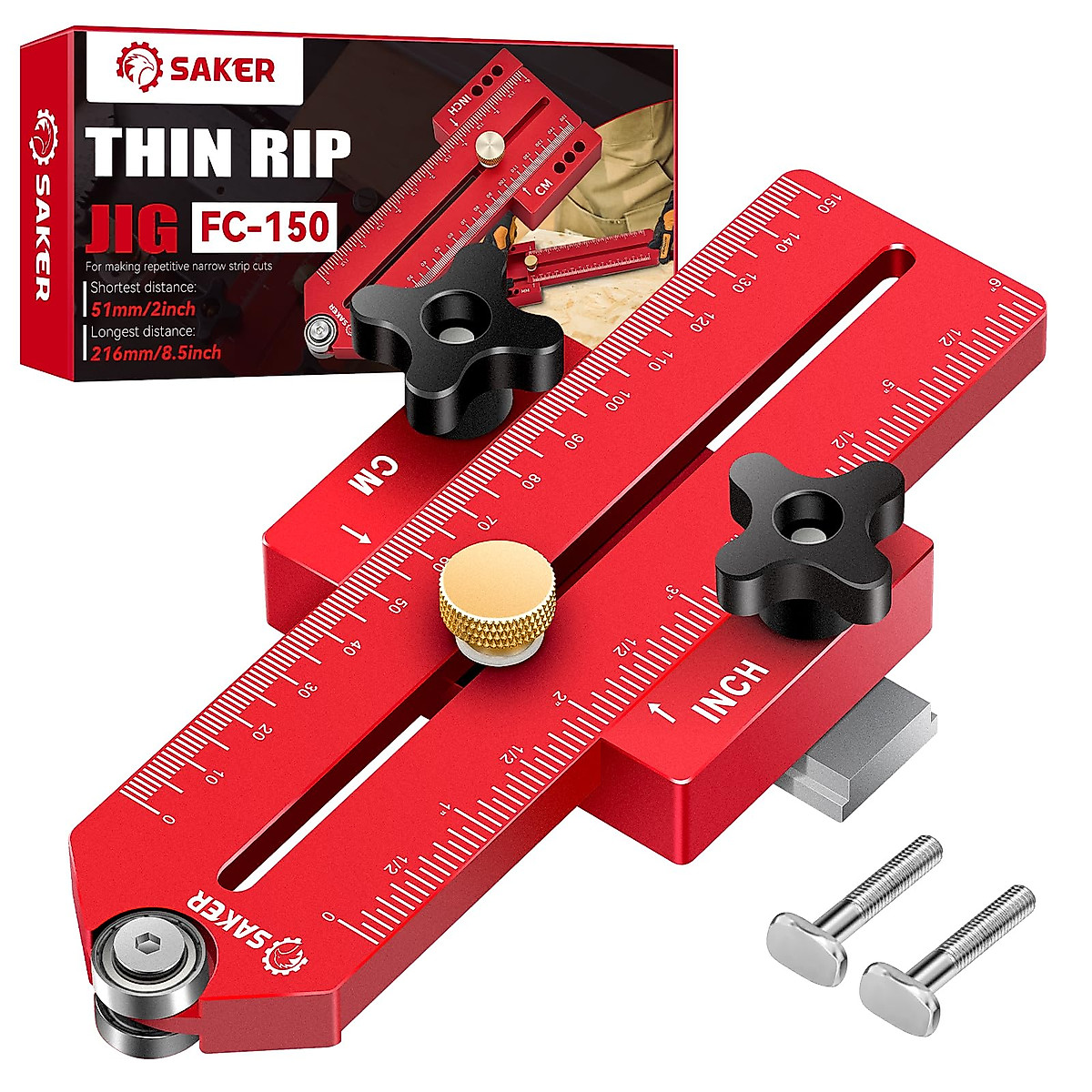 Saker Thin Rip Jig Table Saw Jig Guide, Making Repetitive Narrow Strip Cuts, Fit for 3/4" x 3/8" Slots, for Table Saw Band Saw Router Table