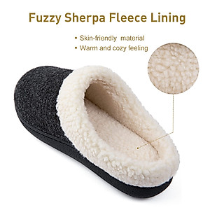 Wishcotton Women's Lamb-rub Sherpa House Slippers Memory Foam Indoor Outdoor, Black, 8-9 US