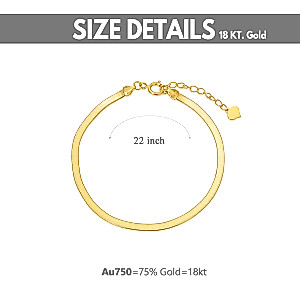 18K Solid Gold Herringbone Chain Bracelet for Women, 2.4mm Gold Italian Herringbone Link Chain Jewelry Gift for Mom, Wife, 7Inch