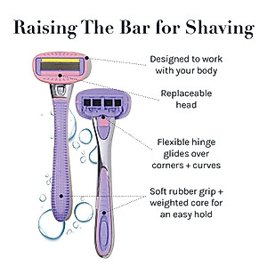 AOA Studio Women's 5-Blade 7pc Kit Including 1pc Handle 5pcs Five-Blade Heads from Swedish1pcs Stainless Steel Shower Hook Hydrating Aloe and Vitamin E Strip Cleanest, Closest, Comfortable Shave