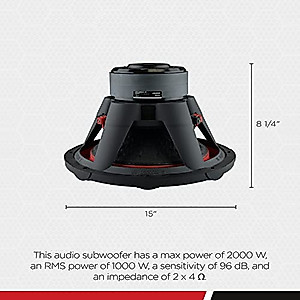 AudioPipe TXX-BDC2-12 12 Inch 1500 Watt High Performance Powerful 4 Ohm DVC Vehicle Car Audio Subwoofer Speaker System, Black