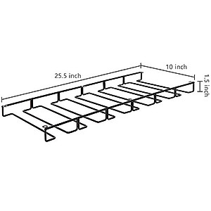 MyGift Modern Black Metal Under-Cabinet Wine Glass Holder | Stemware Storage Organizer Rack | Holds 12 Stemmed Glasses
