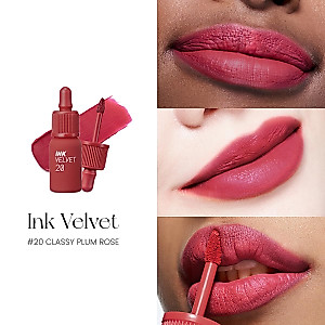 Peripera Ink the Velvet Lip Tint - High Pigment Color, Longwear, Weightless, Not Animal Tested, Gluten-Free, Paraben-Free (020 CLASSY PLUM ROSE)