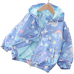 FEDPOP Toddler Fall Jackets Girls Spring Unicorn Windbreaker Outerwear Lightweight Coat Long Sleeve Casual Hoodie 2-8 Years