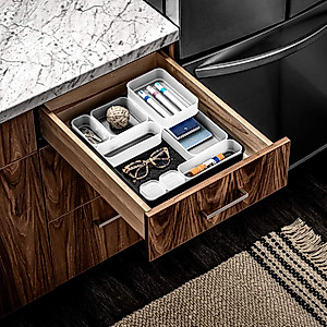 madesmart Value Stack and Slide Adjustable Bins, Customizable Multi-Purpose Storage, Non-Slip Rubber Feet, 8- Compartments, Granite
