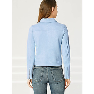 Allegra K Women Short Soft Zip Up Faux Suede Biker Moto Jacket Small Light Blue