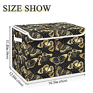 SDMKA Beautiful Gold Butterflies Storage Bins with Lids Foldable Storage Cube Boxes Fabric Storage Organizer Basket for Home, Bedroom, Office, Closet (16.5x12.6x11.8)