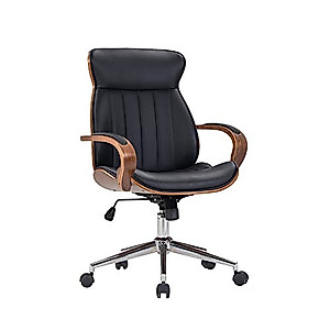 IDS Home Contemporary Walnut Wood Executive Swivel Ergonomic with Arms Office Furniture Bentwood Mid Back Desk Chair, Black