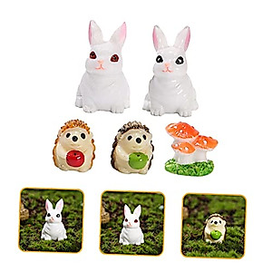 Gogogmee 5pcs Micro Landscape Rabbit Mini Resin Animals Resin Mushrooms Ornament Fairy Gardens Supplies Fairy Garden Accessory Spring Figurines Decor Desktop Rabbit Ornament Flowerpot Bunny