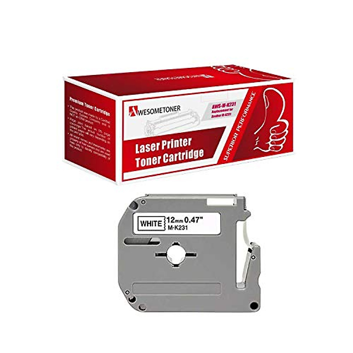 Awesometoner Compatible Replacement for P-Touch Brother M-K231 use with PT-65, PT45M, PT70, PT80, PT90 (Black on White, 1-Pack)