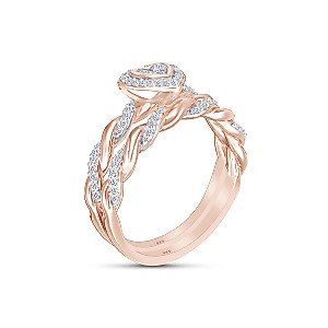 Wishrocks 1/5 Carat Round Cut White Natural Diamond Heart Shape Frame Twist Bridal Ring Set in 14k Rose Gold Over Sterling Silver (0.20 Cttw, Color- I-J, Clarity- I2) Ring Size- 8.5