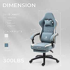 Dowinx Gaming Chair Breathable Fabic Computer Chair with Pocket Spring Cushion, Comfortable Office Chair with Gel Pad and Storage Bags,Massage Game Chair with Footrest,Blue