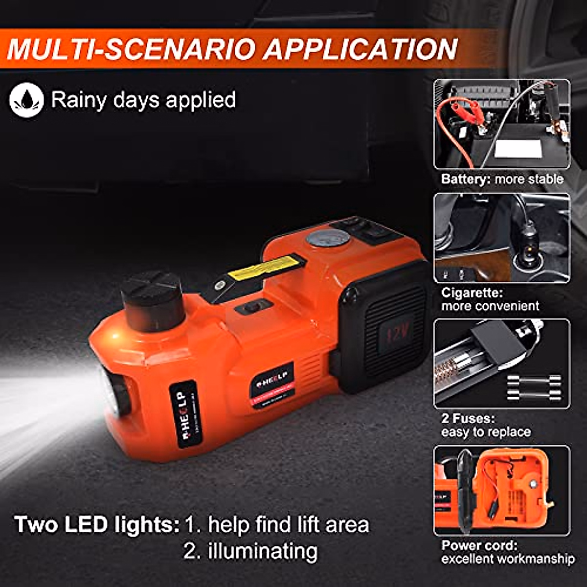 E-HEELP Electric Car Jack Kit 5Ton 12V Hydraulic Car Jack Kit with Electric Impact Wrench for SUV MPV Sedan Truck Change Tires Garage Repair