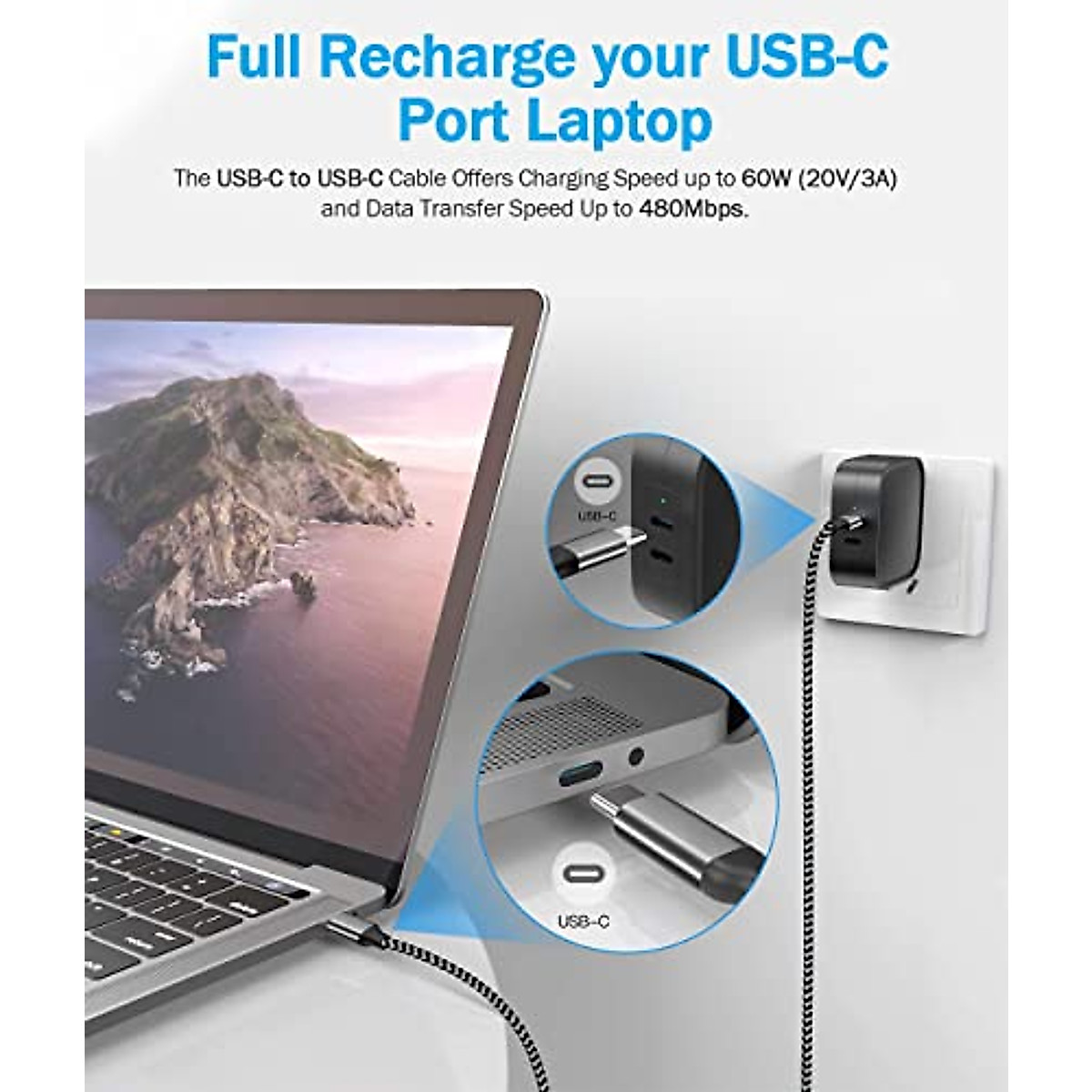 USB C Cable 10Ft for Samsung S20/S21/S22/S23 Ultra,60W 2Pack Type C Charger Fast Charging Compatible with Galaxy S20+/S21+/S22+/A70/A71/A72,Note 20 ipad 2020/pro