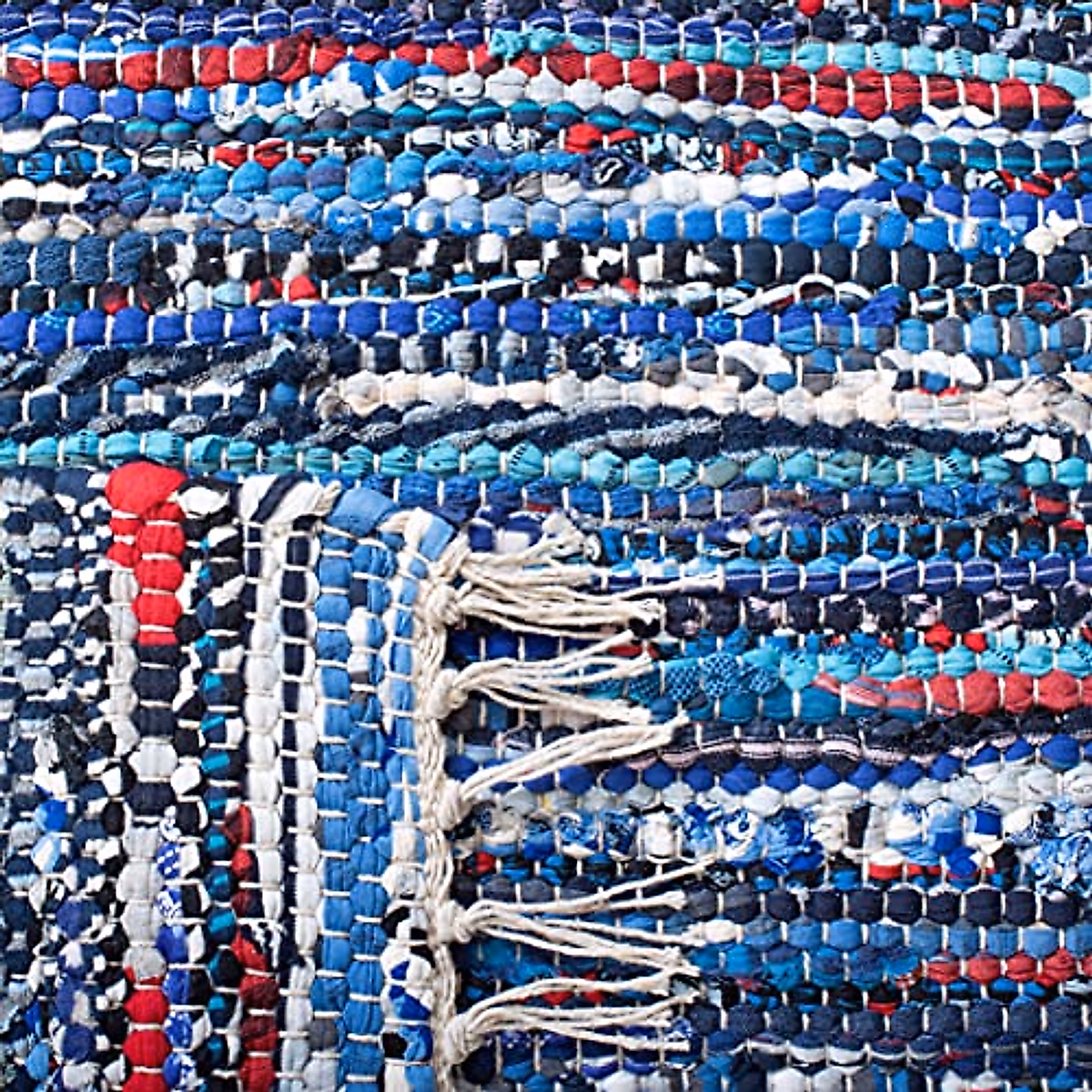 SAFAVIEH Rag Rug Collection 2' x 3' Blue/Multi RAR128B Handmade Boho Stripe Cotton Accent Rug