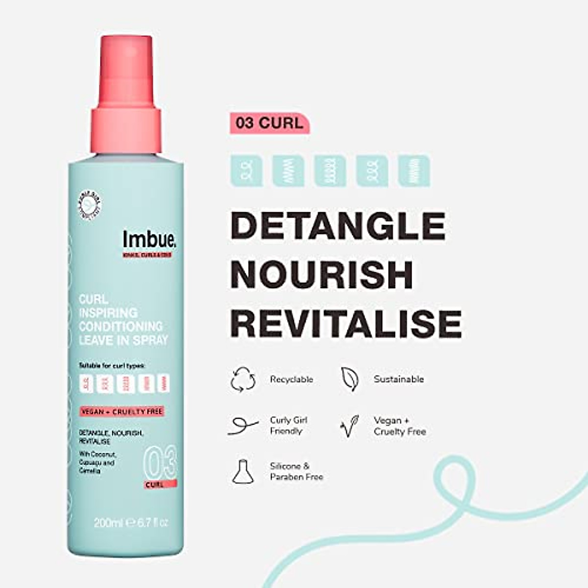 Imbue Leave-In Conditioning Spray for Curly Hair, 6.7 fl oz, Coconut Oil - Frizz Control, Leave in Conditioner for Dry, Damaged Curls, Curly Girl Compliant, Vegan