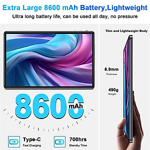 Tablet Android 13 Tablet PC 11 inch tablet Latest with 16GB+256GB+1TB Expand, 8600mAh, Support, Octa-Core 2.0 GHz, 5G WiFi, Dual Camera, Bluetooth 5.0, HD Screen Tablet with Keyboard and Mouse - Grey
