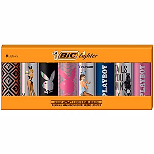 BIC Pocket Lighter, Special Edition Playboy (Holographic) Collection, Assorted Unique Lighter Designs, 8 Count Pack of Lighters